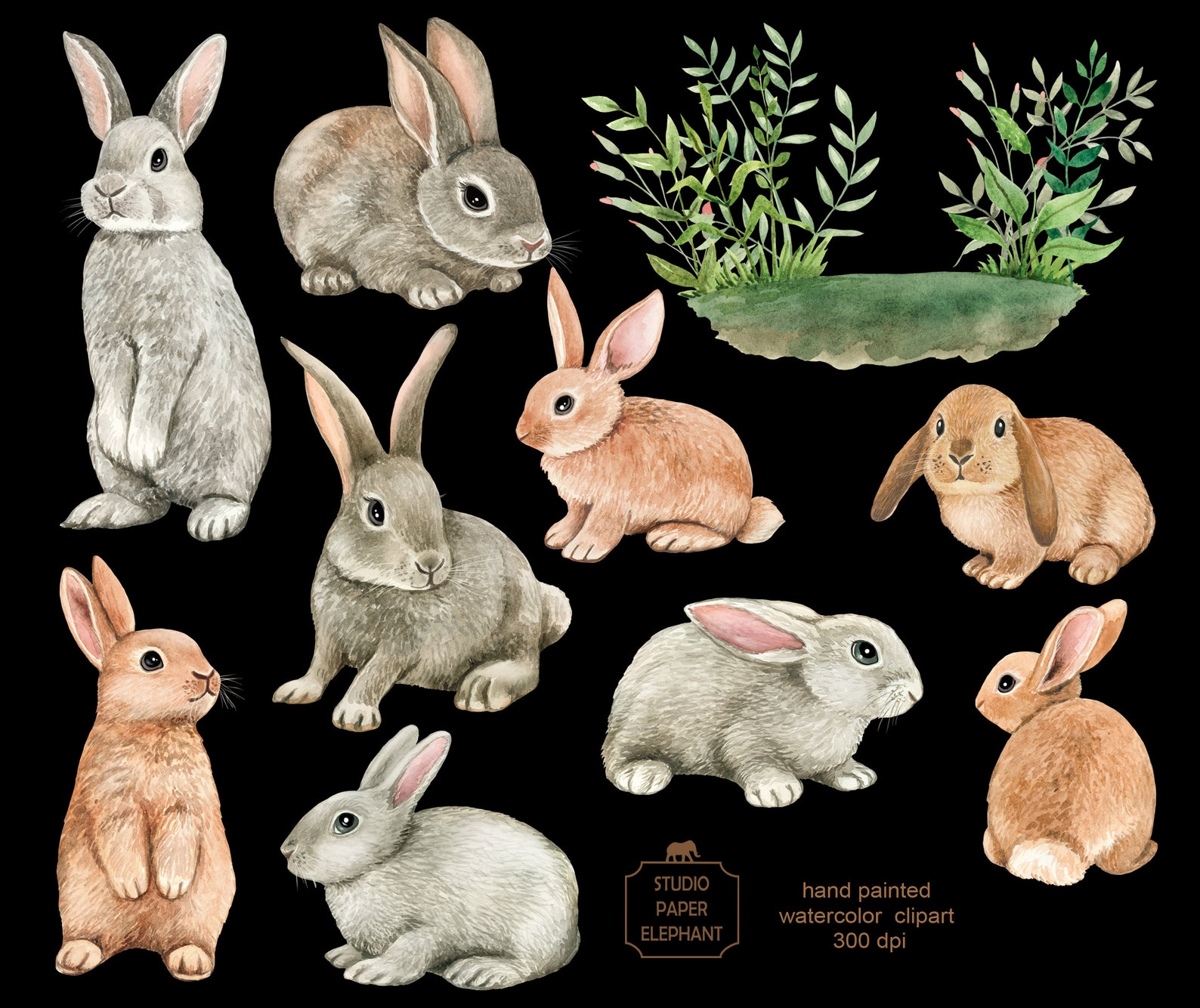 Watercolor Bunnies Clipart Rabbit Clipart Easter Bunnies - Etsy