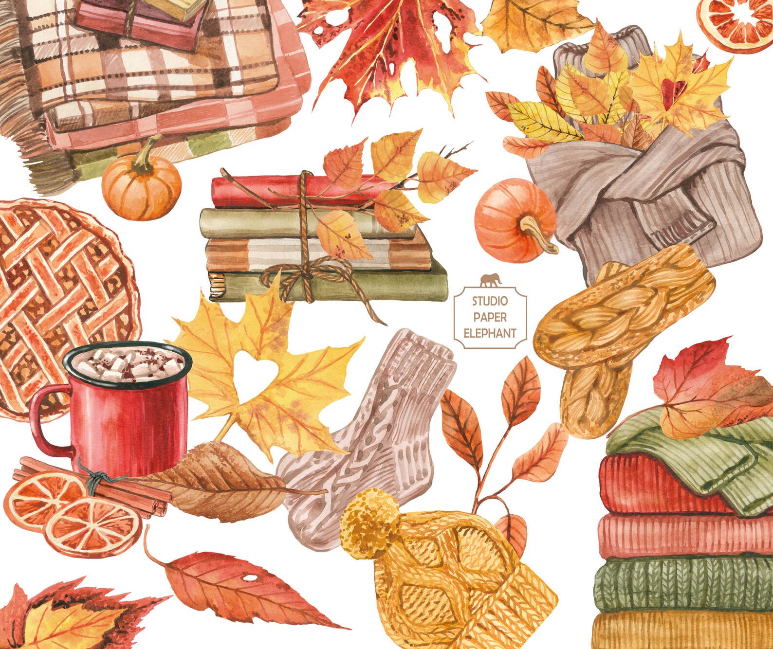 Watercolor Autumn Decor Cute Cozy Decor Autumn Clipart - Etsy