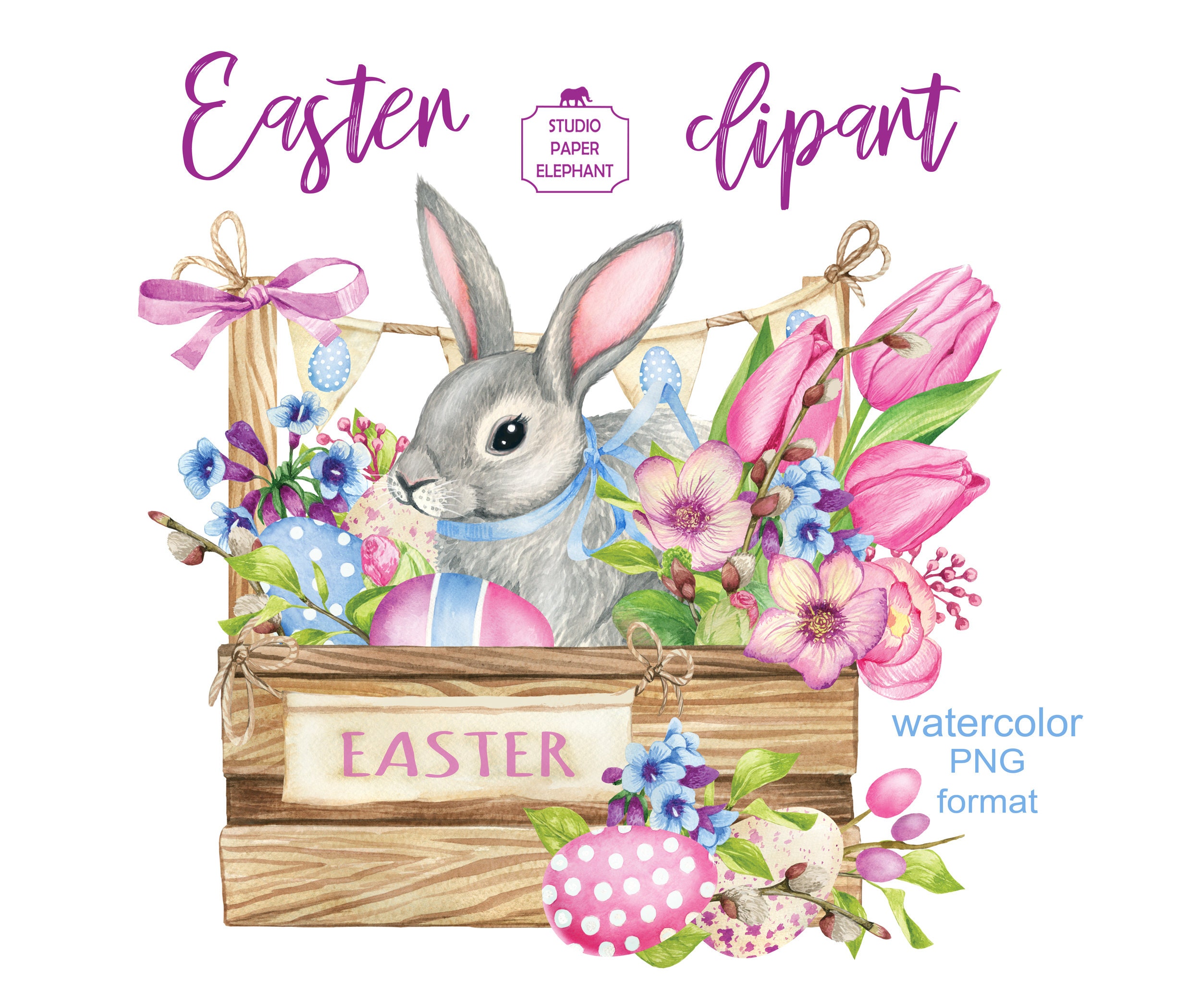 Watercolor Easter Clipart Easter Bunnies Cute Easter Eggs - Etsy