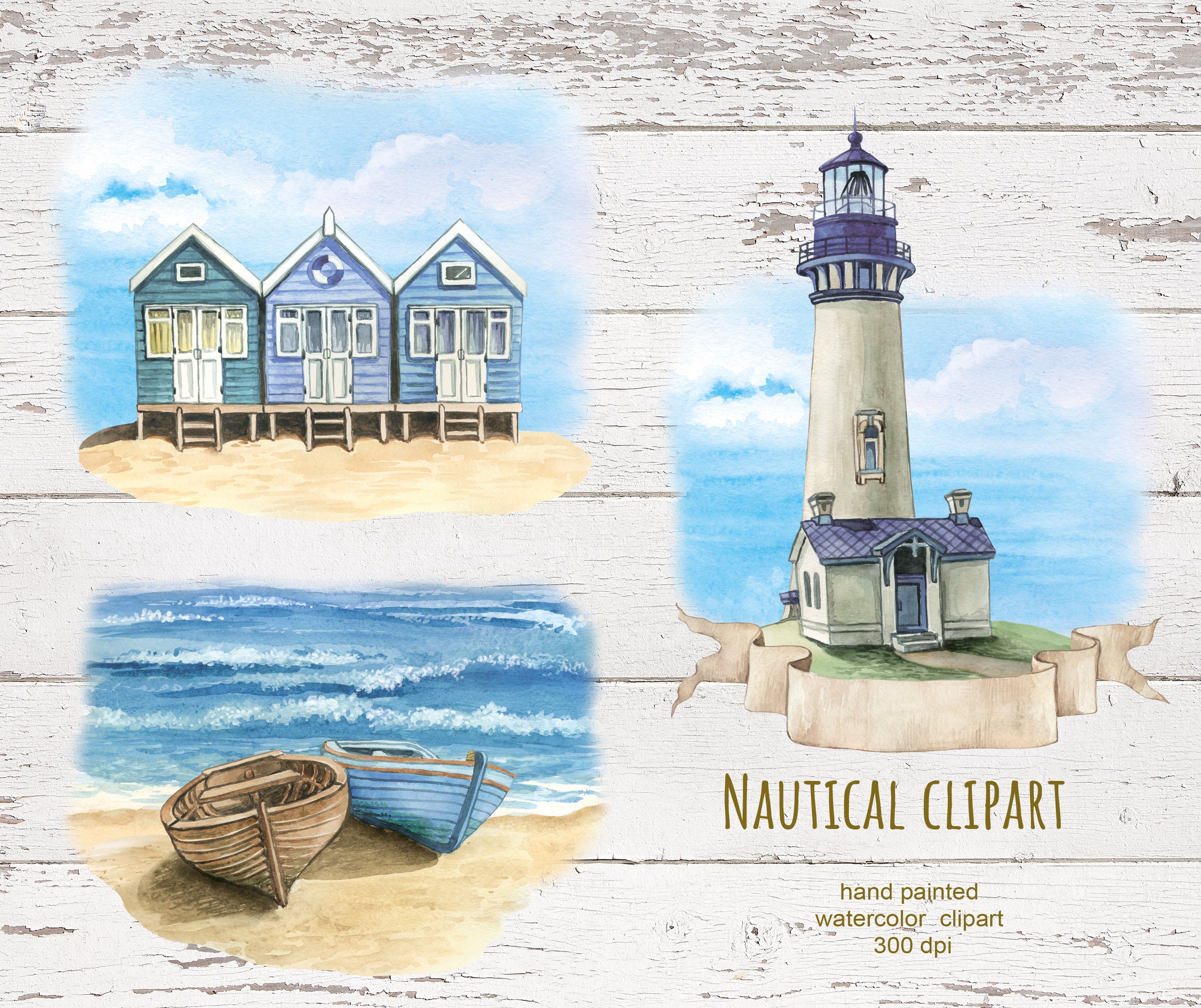 Watercolor Nautical Clipart Beach Clipart Marine Clipart - Etsy