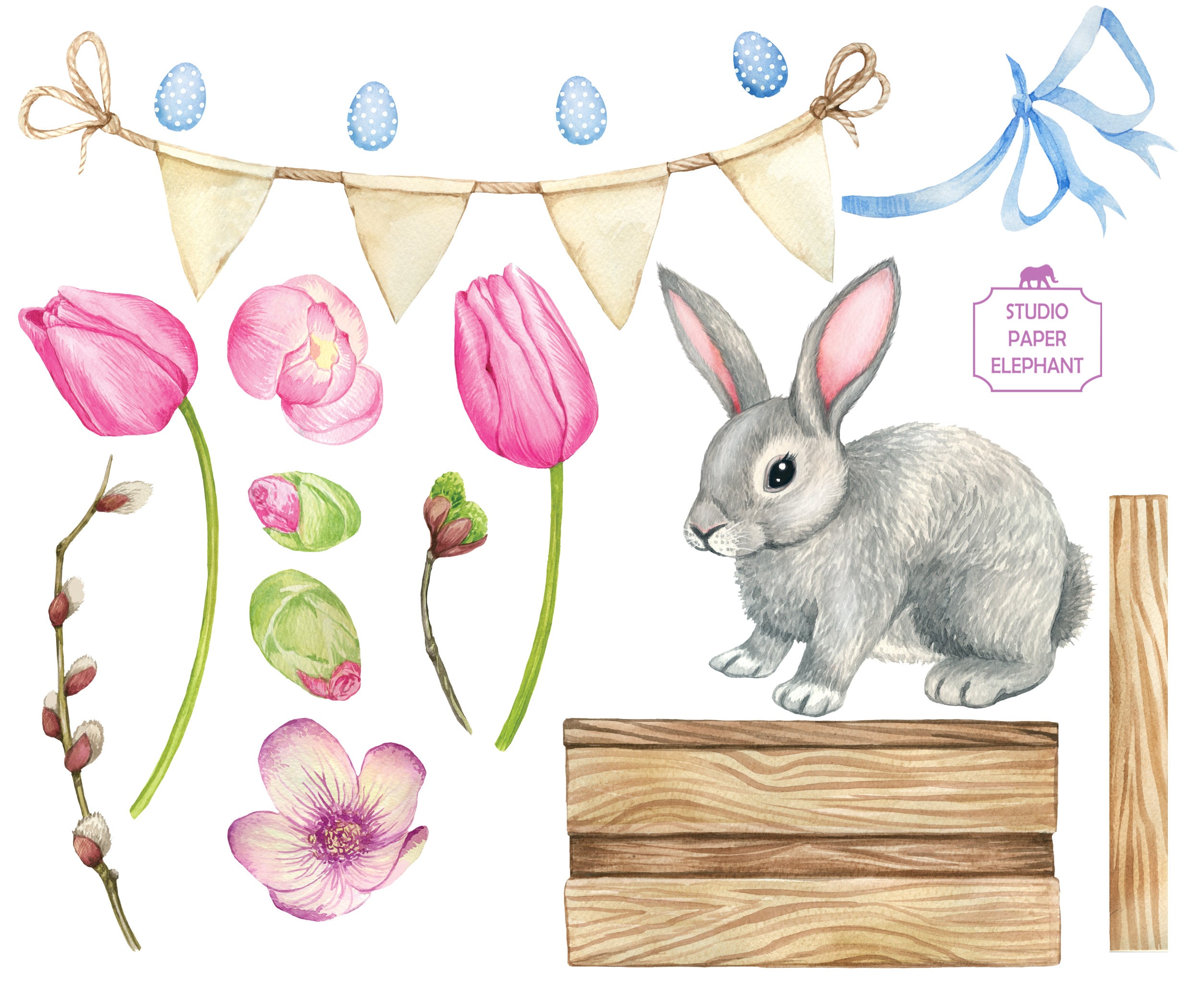 Watercolor Easter Clipart Easter Bunnies Cute Easter Eggs - Etsy