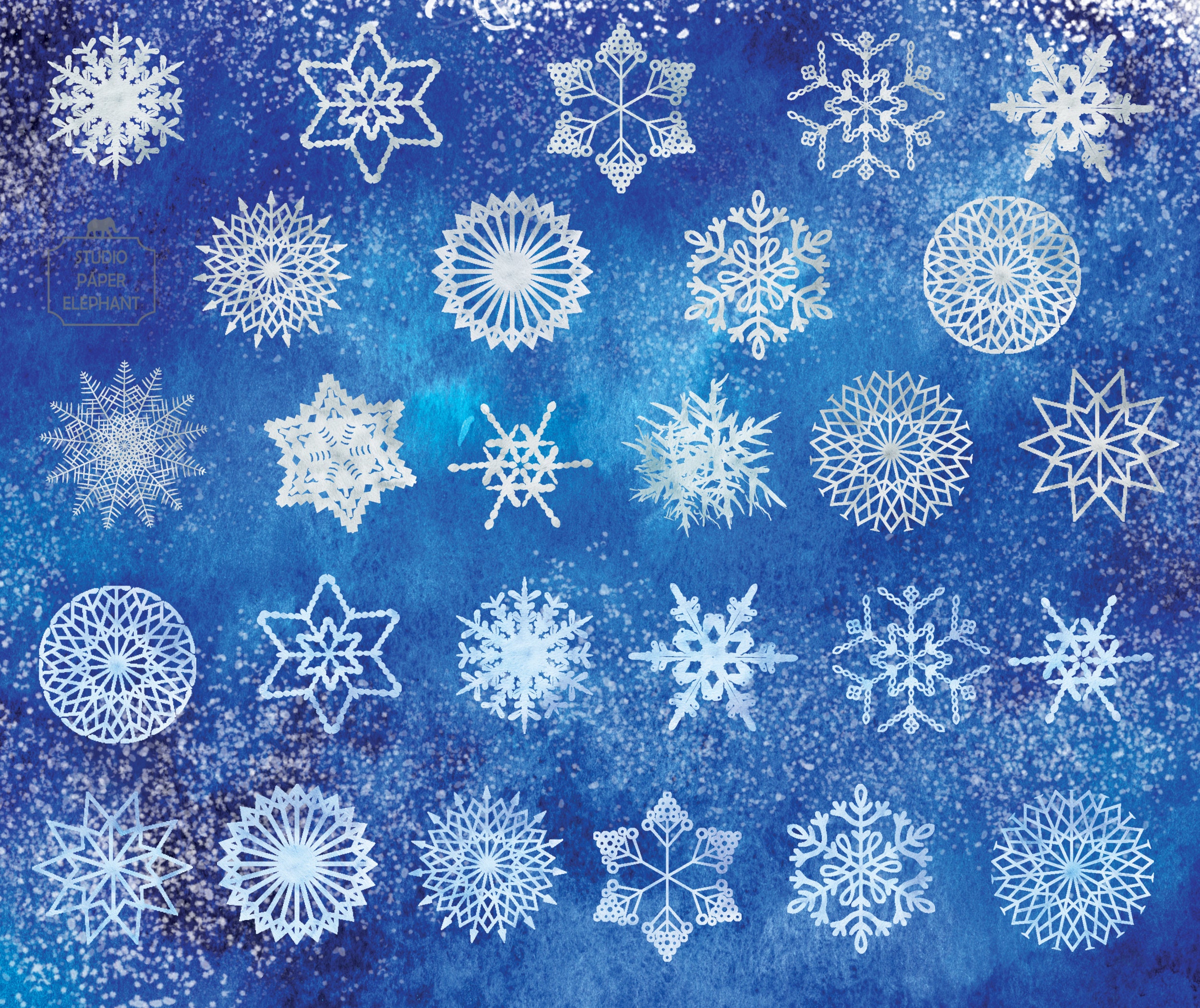 Watercolor Blue and Silver Snowflakes Snowflakes Clipart - Etsy