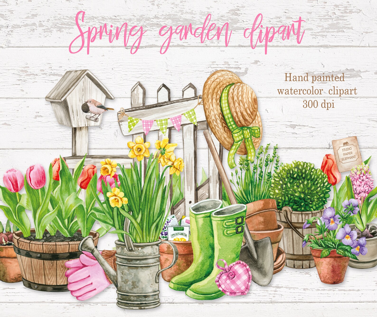 Watercolor Spring Garden Clipart Spring Flowers in Pots - Etsy