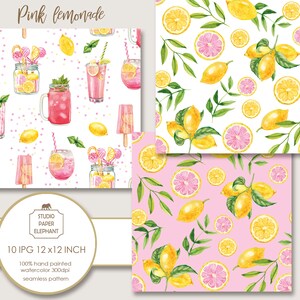 Pink Lemonade Party Seamless Pattern, Digital Paper, Scrapbook Paper ...