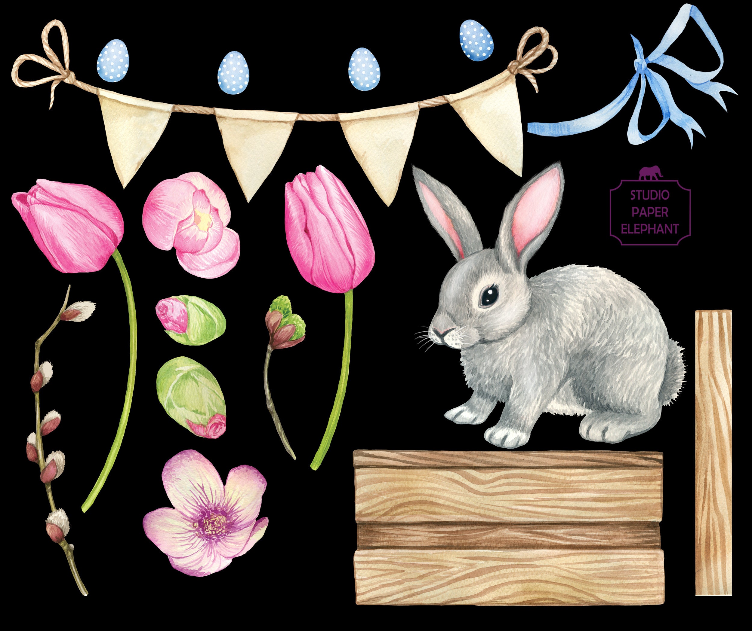 Watercolor Easter Clipart Easter Bunnies Cute Easter Eggs - Etsy