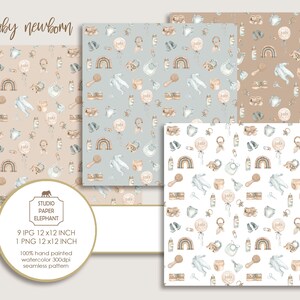 Watercolor Baby Newborn Pattern Digital Paper Scrapbook Paper Digital ...
