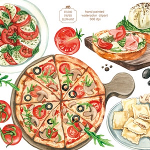 Watercolor Italian Food Clipart, Pizza Clipart, Pizza Party, Pizza Menu ...