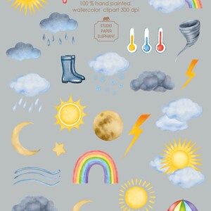 Watercolor Weather Clipart Atmospheric Phenomena for Children Clouds ...