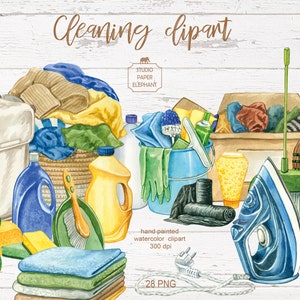 Watercolor Cleaning Clipart: Laundry & Ironing Supplies (PNG) - Etsy