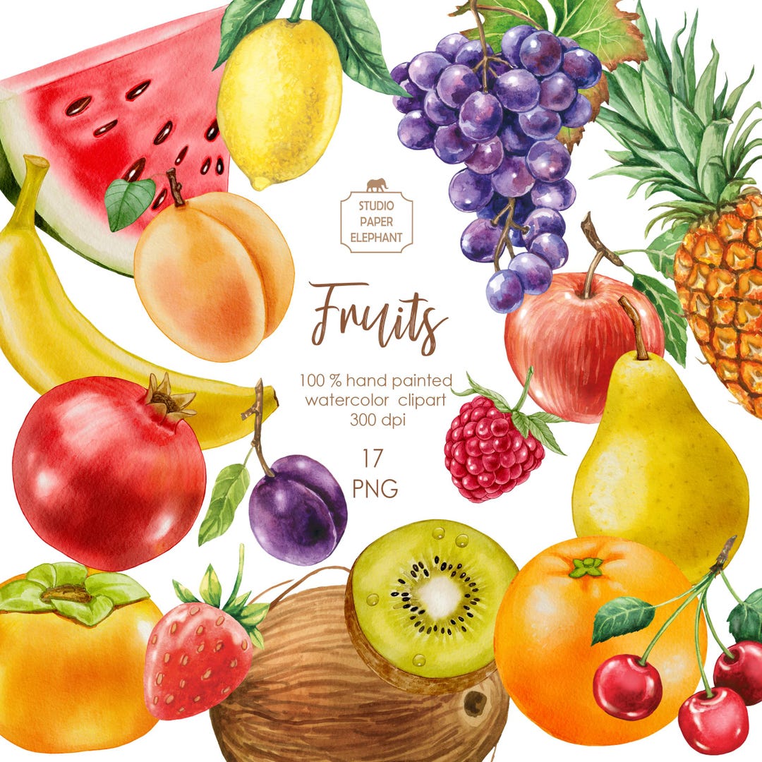 Watercolor Fruits Clipart, Fruit Illustration, Bright Fruits, Fruit Set ...