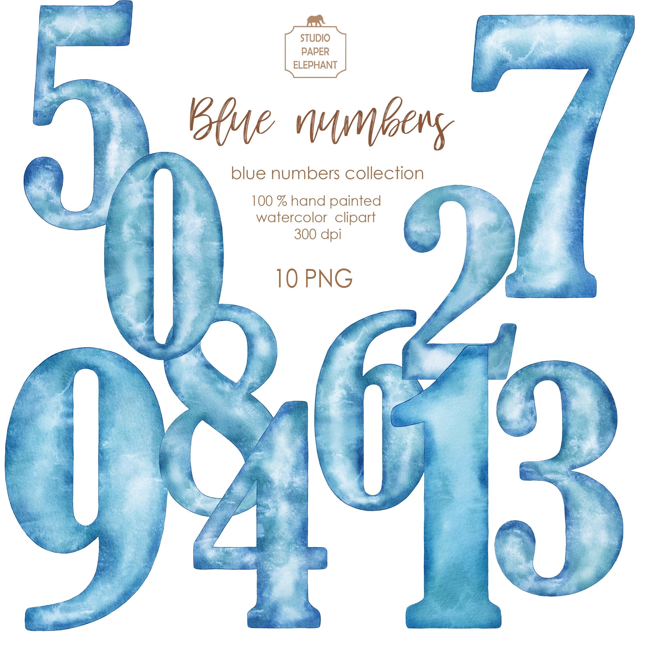 Watercolor Blue Numbers Clipart: Birthday & Wedding DIY (PNG Digital ...