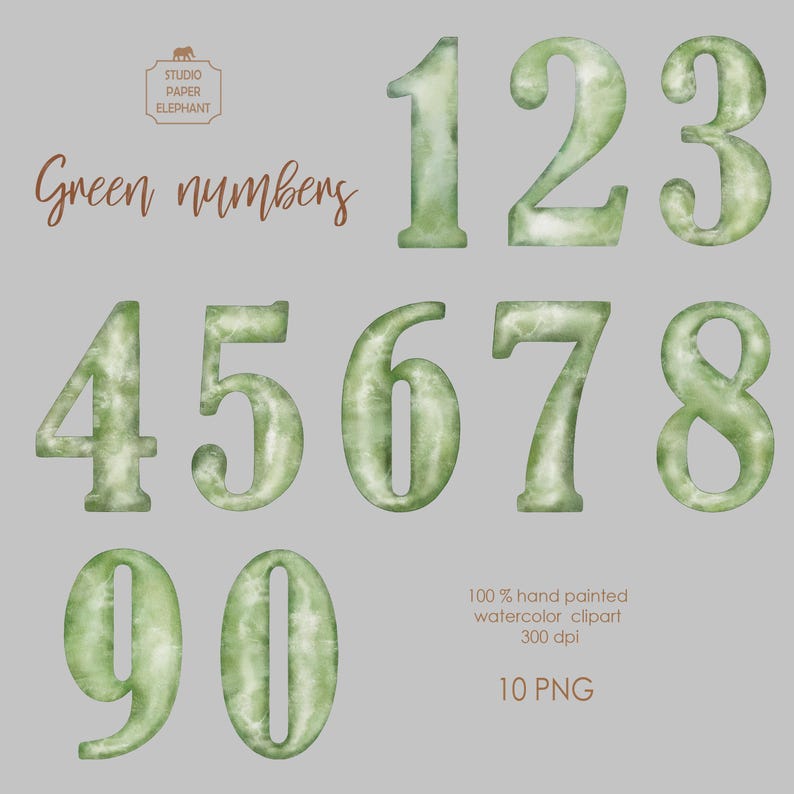 Watercolor Green Numbers Clipart: DIY Wedding Invitation (PNG) - Etsy