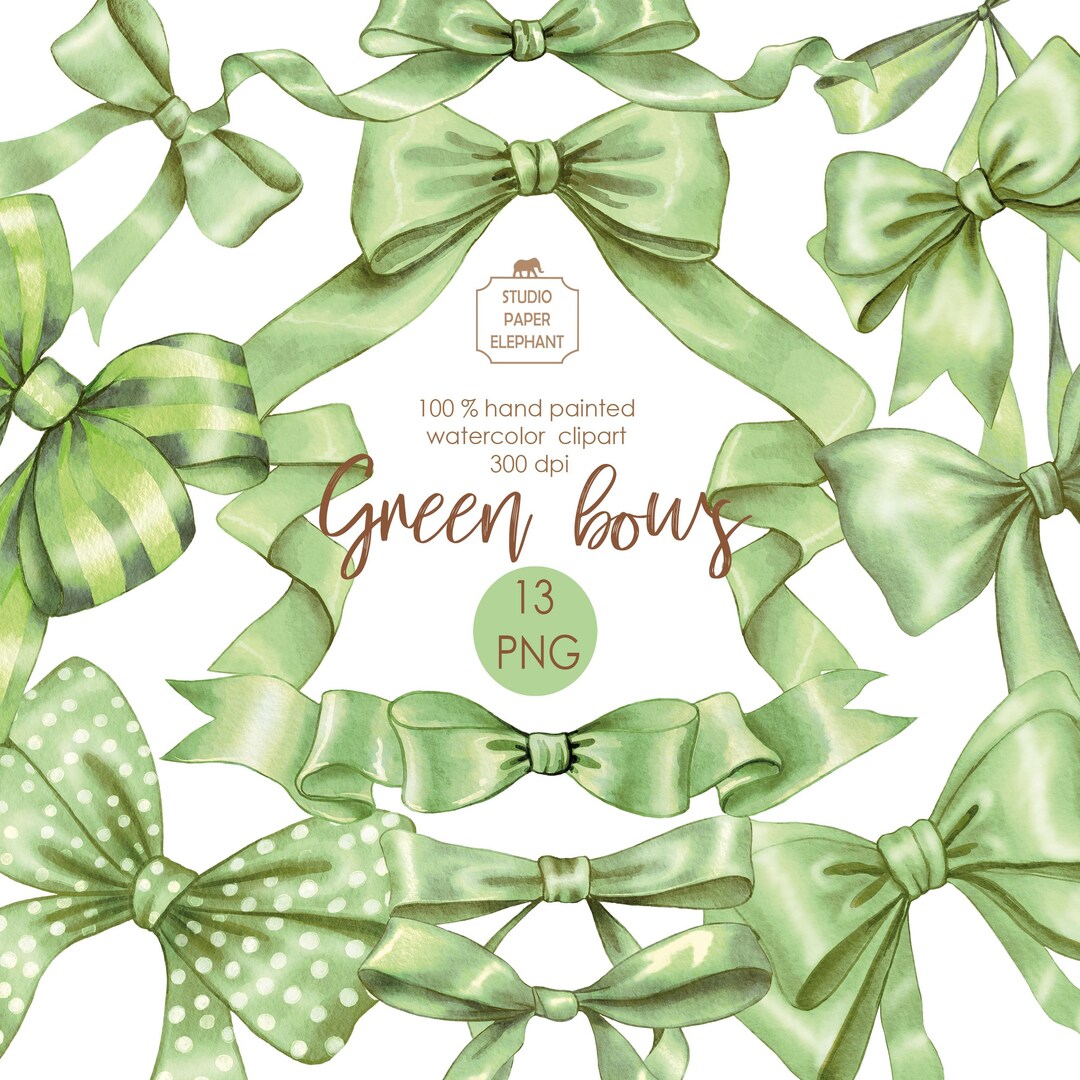 Watercolor Green Bows Clipart: Scrapbooking PNG (digital Download) - Etsy