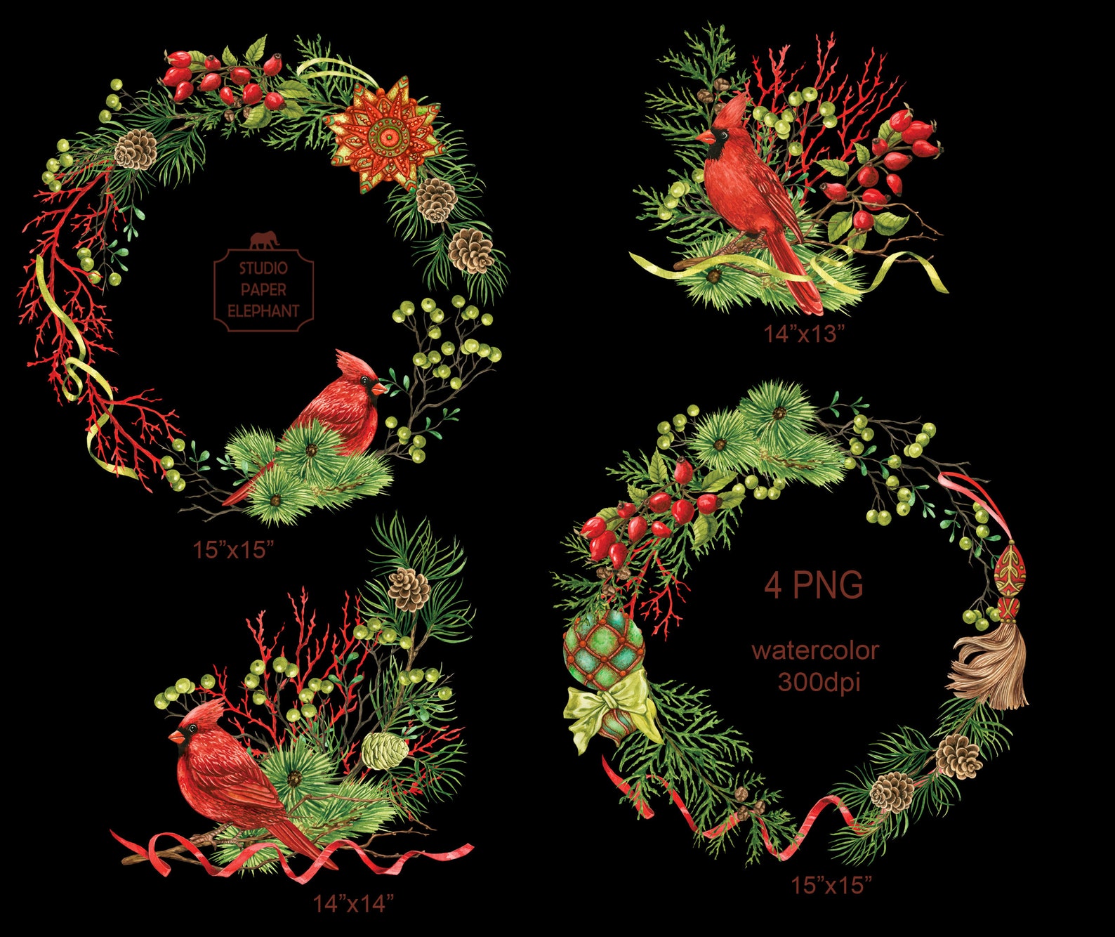 Christmas Wreaths With Red Cardinals Bouquets With Red - Etsy