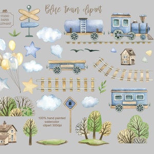 Watercolor Blue Train Kids Clipart Train Clipart Baby Boy - Etsy Australia