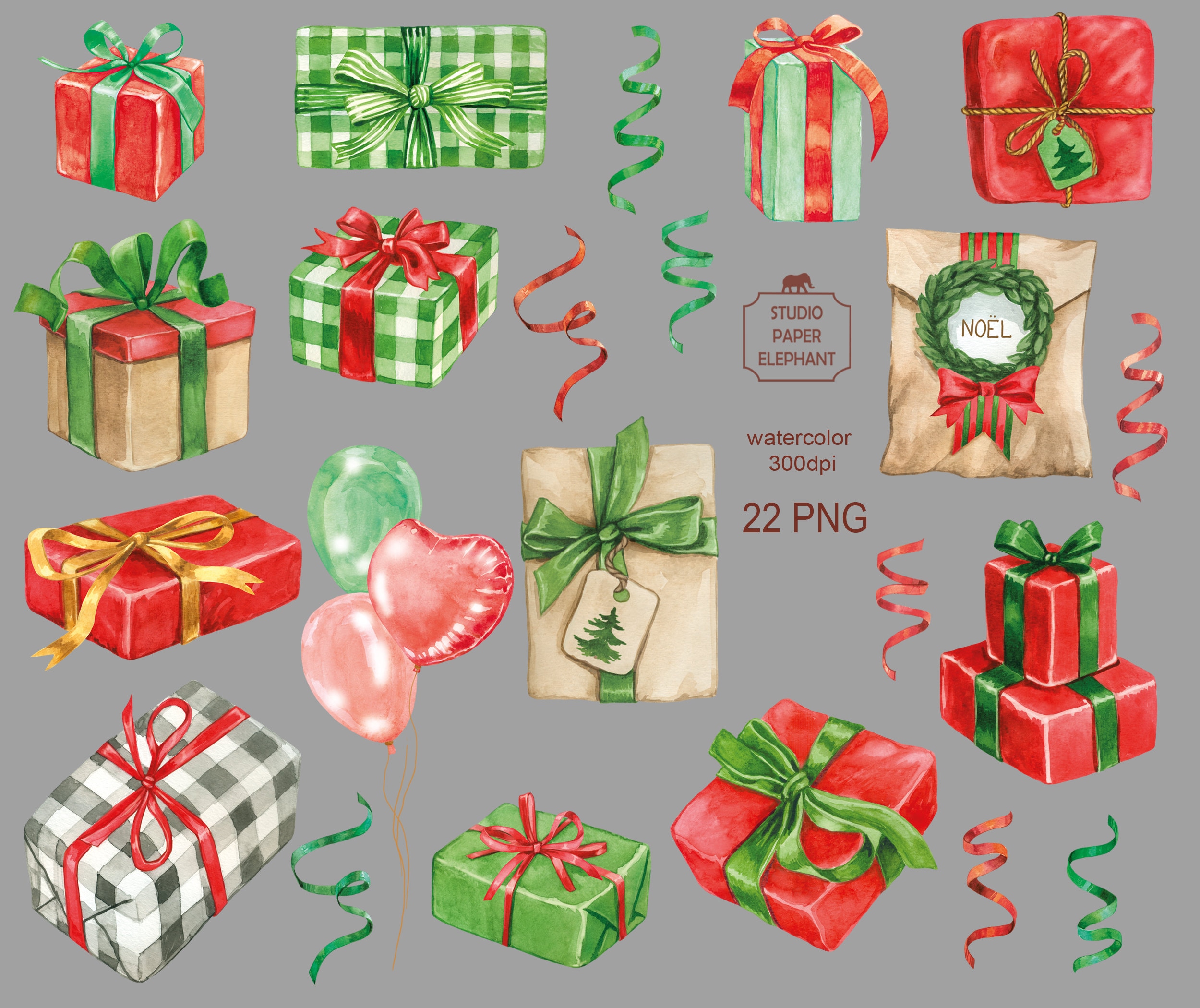 Watercolor Christmas Gifts Gift Boxes Christmas Clipart - Etsy