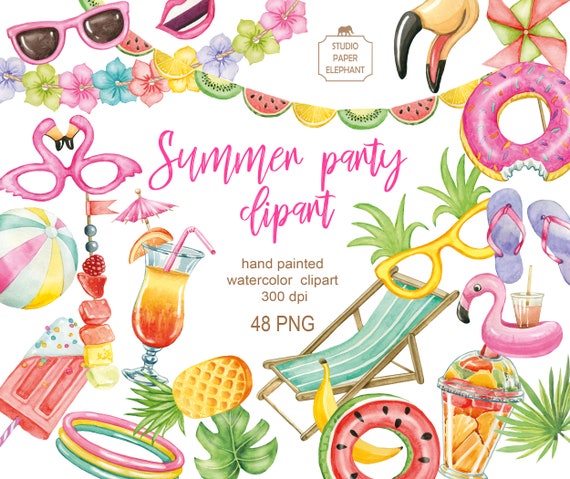 Summer Party Clipart Pool Party Clipart Beach Party Clipart - Etsy