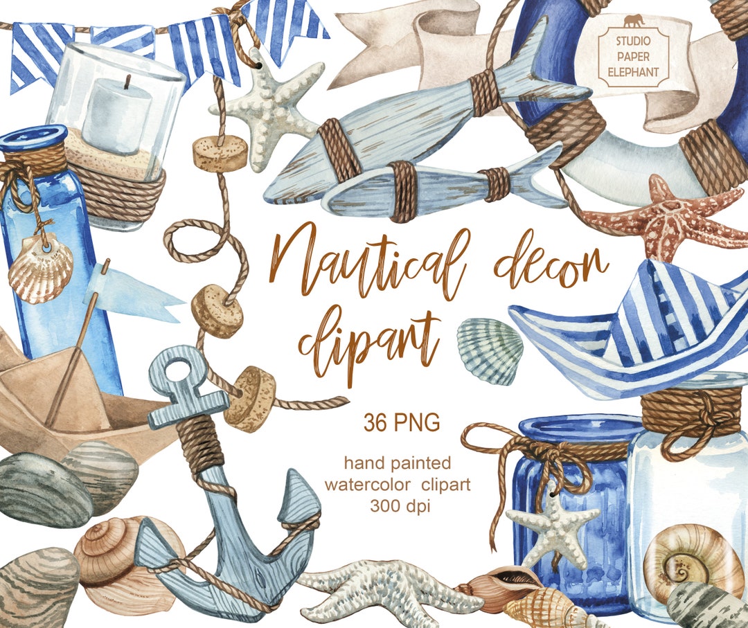 Watercolor Nautical Decor Clipart, Nautical Design, Nautical Style ...