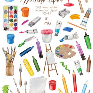 Artist Clipart Set: Watercolor Painting Tools (PNG) - Etsy