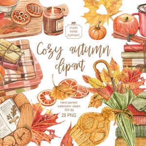 Watercolor Autumn Decor, Cute, Cozy Decor Autumn Clipart, Stickers for ...