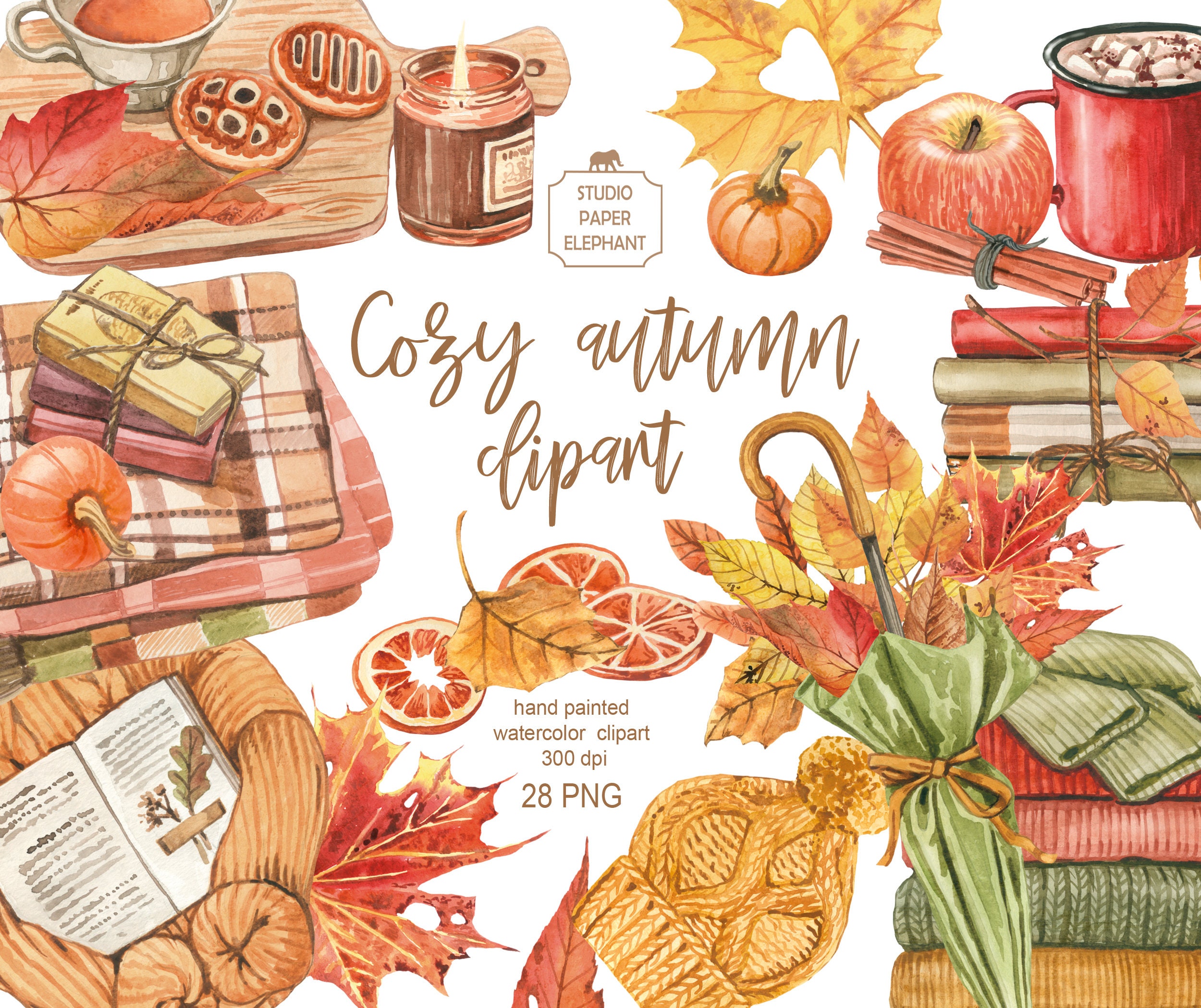 Watercolor Autumn Decor Cute Cozy Decor Autumn Clipart - Etsy