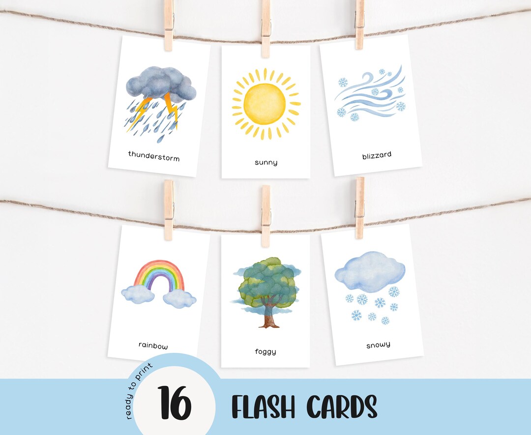 16 Weather Flashcards Printable | Montessori Learning Cards ...