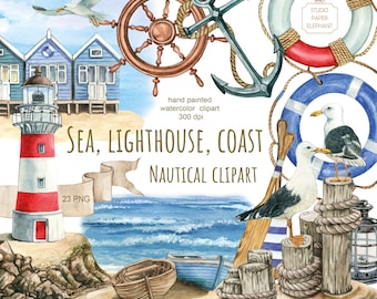 Sea Boats Watercolor Clipart PNG Nautical Marine Summer - Etsy