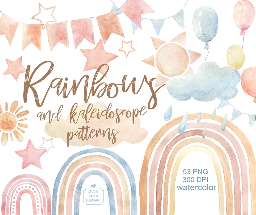 Watercolor Rainbow Clipart: Boho Pastel Patterns (PNG, Instant Download ...