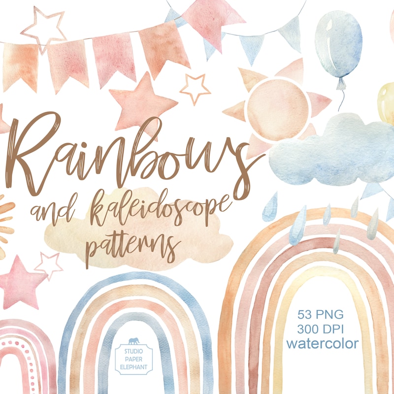 Boho Rainbow Clipart - Etsy