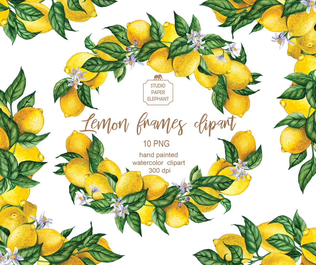 Watercolor Lemon Frames Clipart, Lemon Wreaths Clipart, Lemon Borders ...