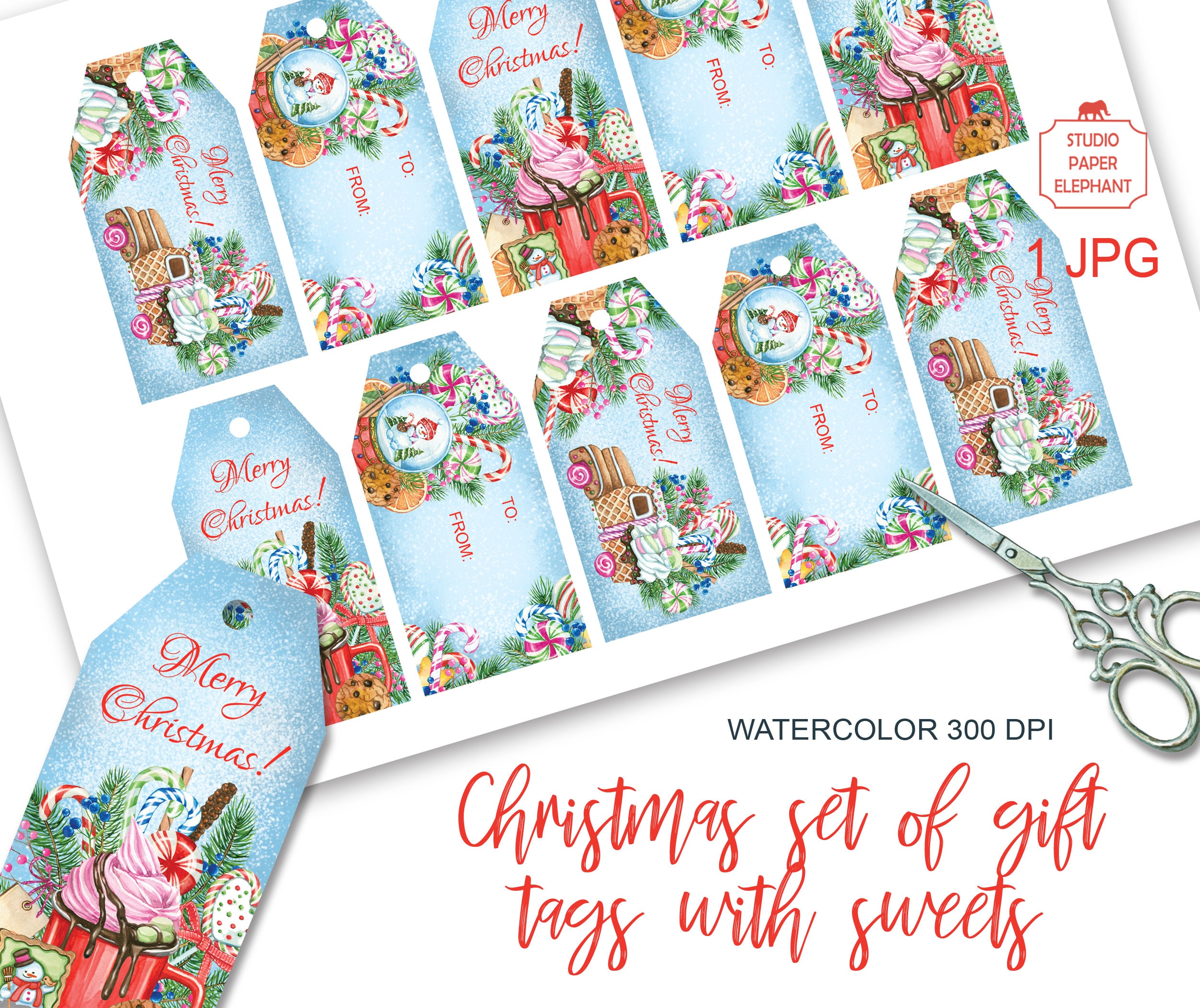 Watercolor Christmas Gift Tags Printable Christmas Gift Tags | Etsy