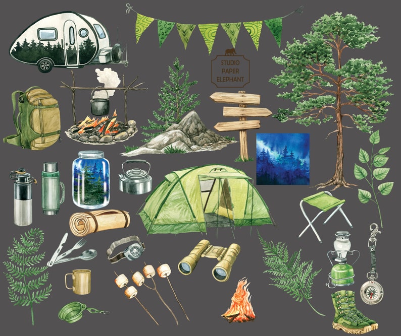 Watercolor Camping Clipart: Family Adventure PNG (digital Download ...