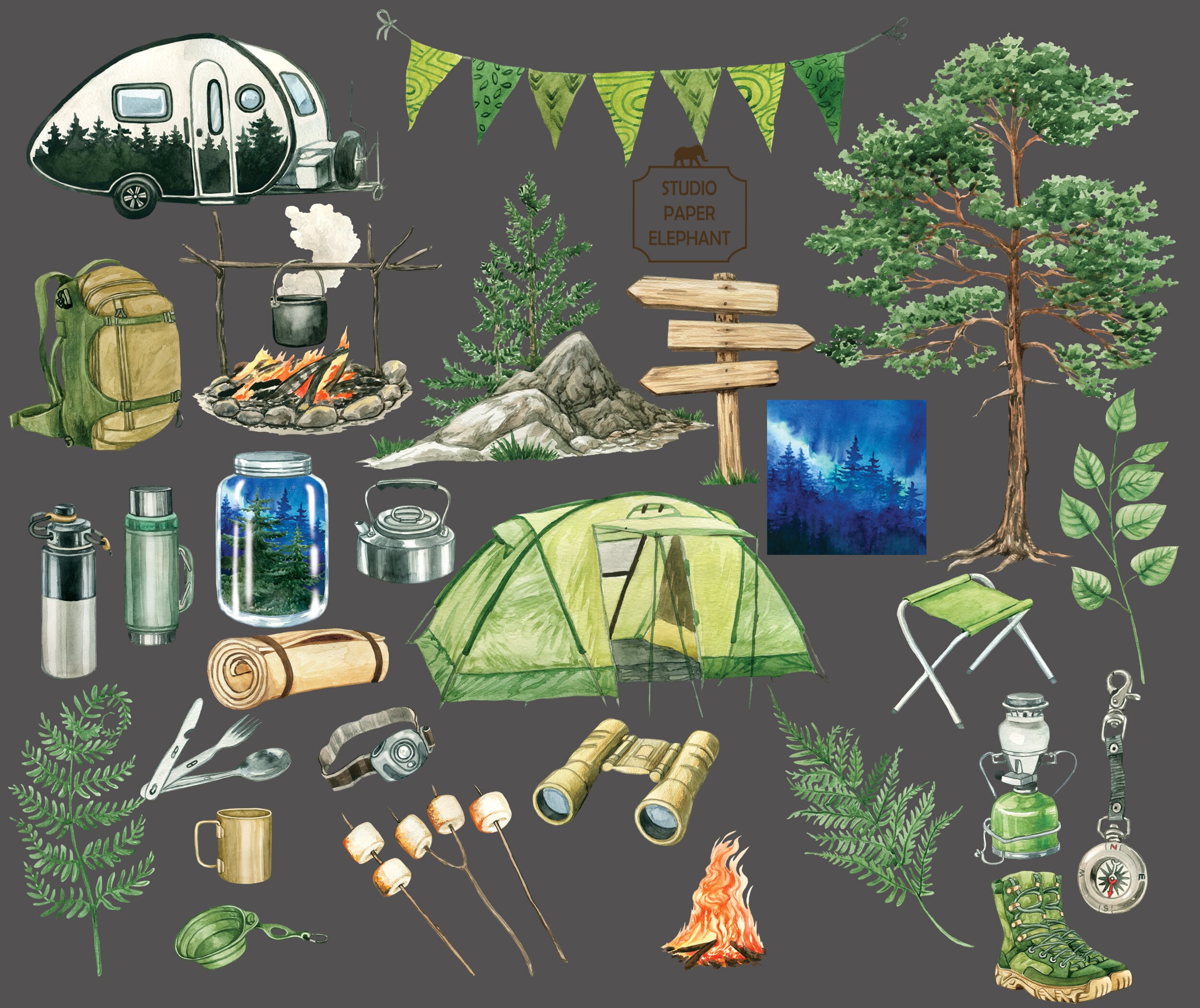 Watercolor Camping Clipart: Family Adventure PNG (digital Download) - Etsy