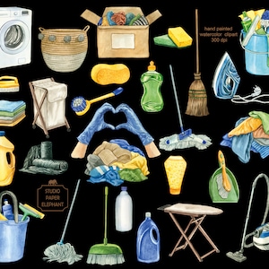 Watercolor Cleaning Clipart: Laundry & Ironing Supplies (PNG) - Etsy