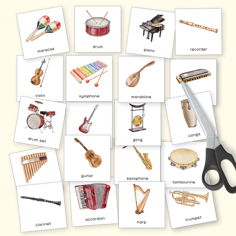 20 Musical Instruments Flashcards | Montessori Kids Learning, Non Ai ...