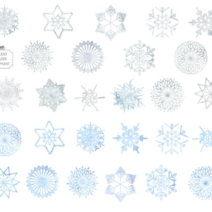 Watercolor Blue and Silver Snowflakes, Snowflakes Clipart, Christmas ...