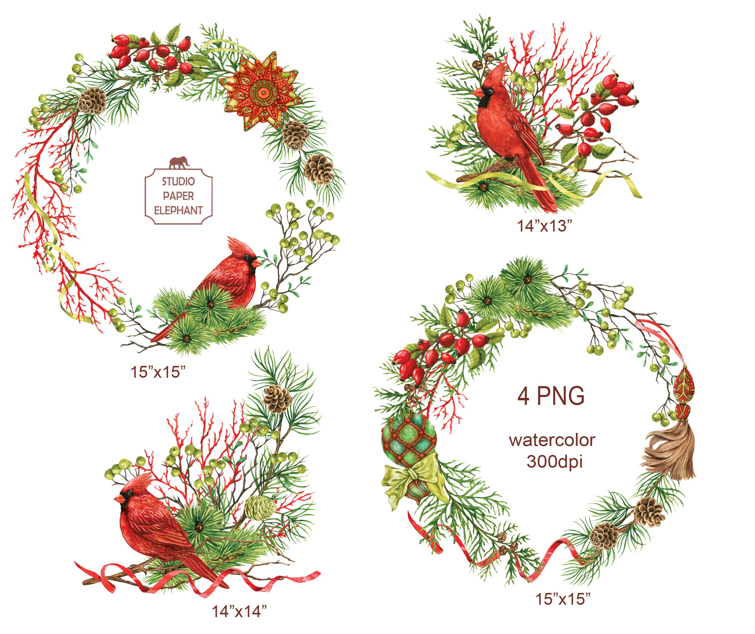 Christmas Wreaths With Red Cardinals Bouquets With Red - Etsy