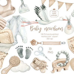 Watercolor Newborn Baby Clipart: Clothes & Accessories (PNG) - Etsy