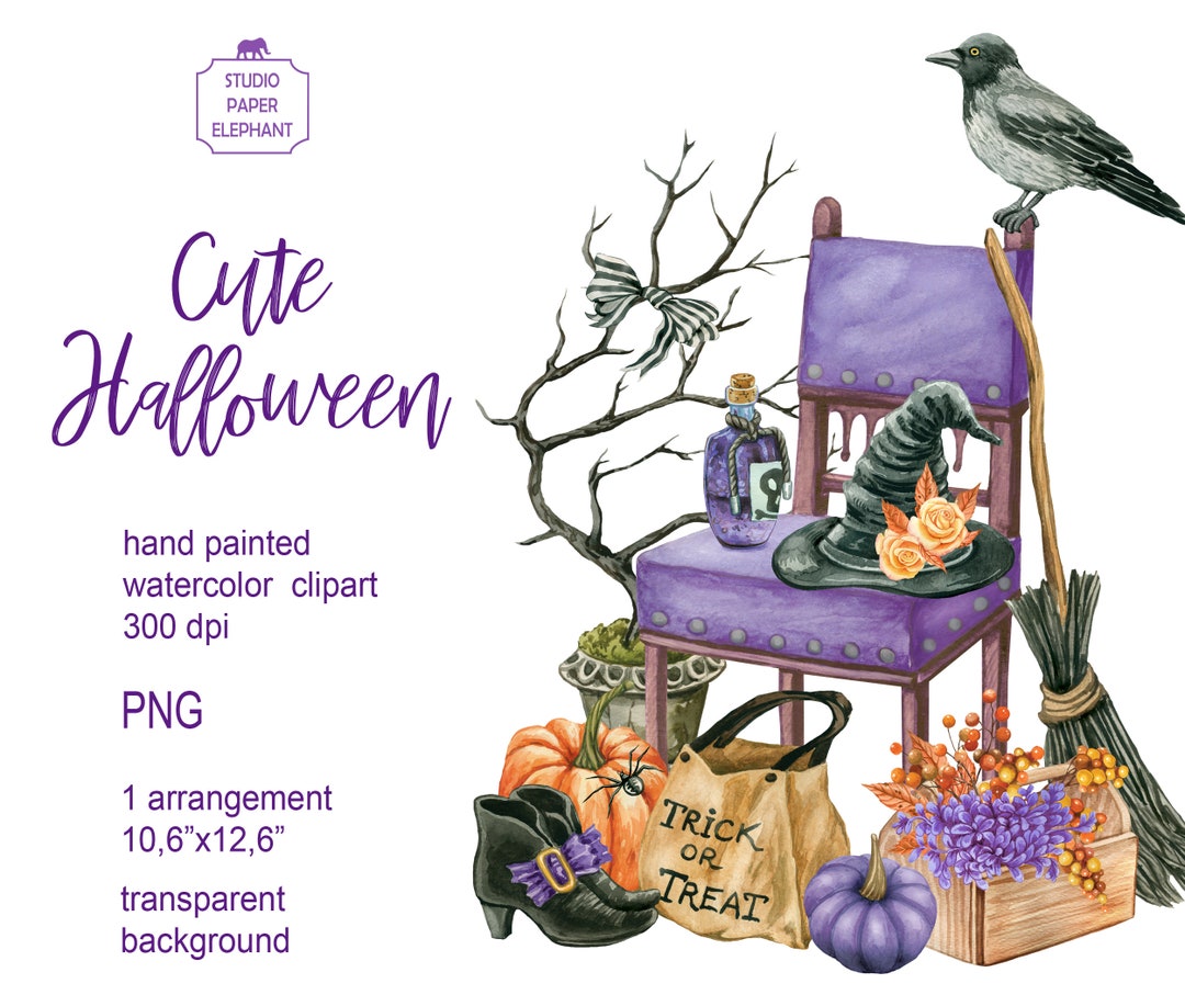 Watercolor Cute Halloween Clipart, Halloween Decoration, Halloween ...