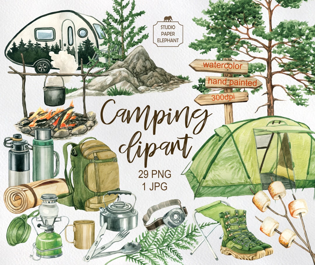 Watercolor Camping Clipart, Family Camping, Family Adventure, Family ...