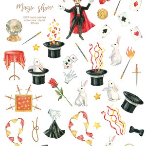 Watercolor Magic Show Clipart: Card Tricks, Illusions (PNG, Instant ...