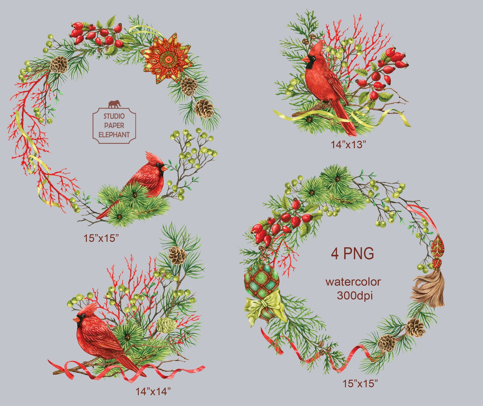 Christmas Wreaths With Red Cardinals Bouquets With Red - Etsy
