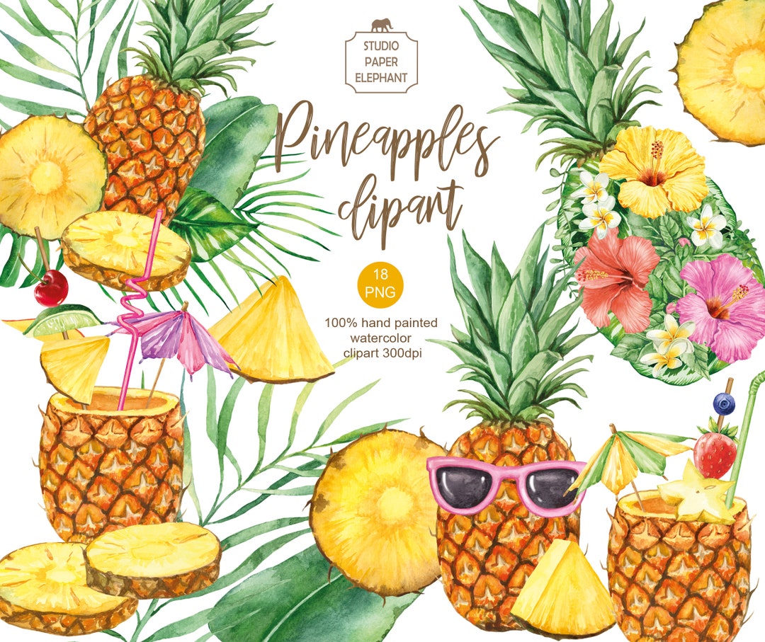 Watercolor Pineapples Clipart, Tropical Summer Clipart, Tropical ...