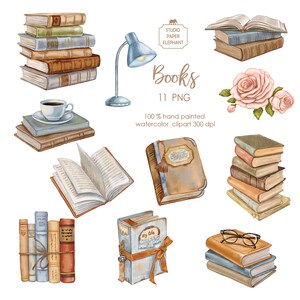 Watercolor Book Clipart, Reading Clipart, Stacks of Books, PNG, Instant ...