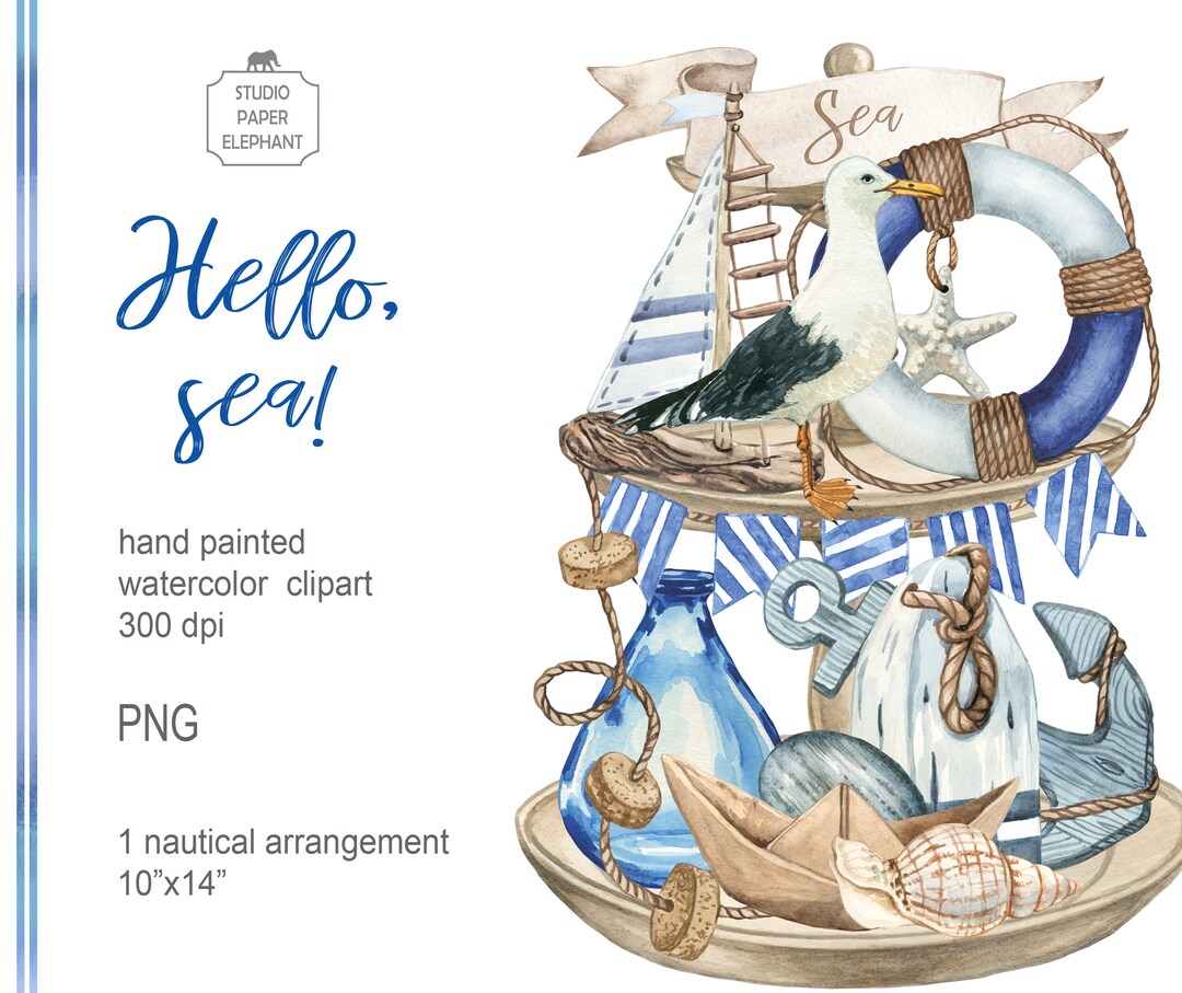 Tiered Tray Nautical Decor, Watercolor Marine Arrangement, Nautical ...