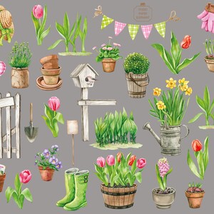 Watercolor Spring Garden Clipart Spring Flowers in Pots - Etsy