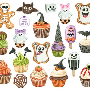 Watercolor Halloween Cupcakes and Cookies, Halloween Clipart, Halloween ...
