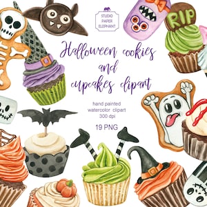 Watercolor Halloween Cupcakes and Cookies, Halloween Clipart, Halloween ...