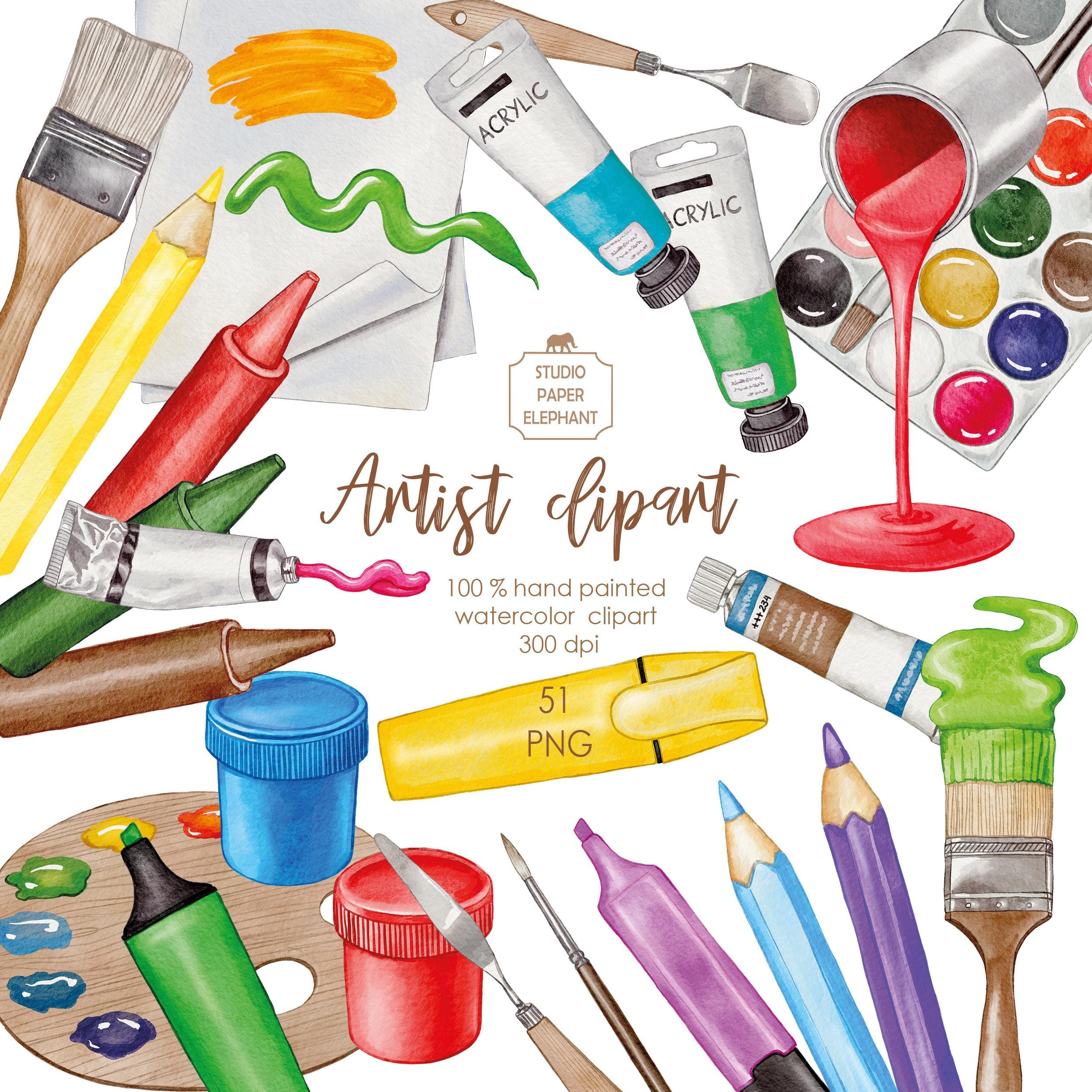 Artist Clipart Set: Watercolor Painting Tools (PNG) - Etsy