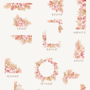 Watercolor Pampas Grass and Orchids Clipart, Boho Frames, Boho Wedding ...